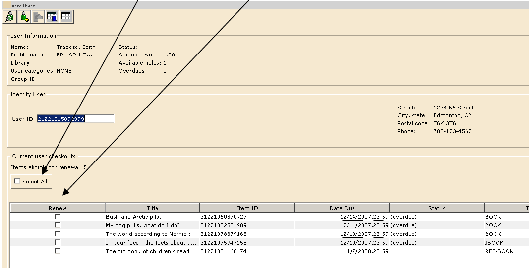 Renew multiple items for user (Renew user wizard) | manuals.epl.ca